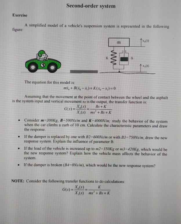 Second-order system Exercise A simplified model of a | Chegg.com