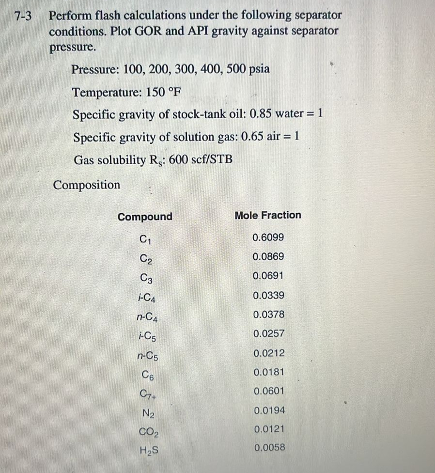 Solved 7-3 ﻿Perform flash calculations under the following | Chegg.com