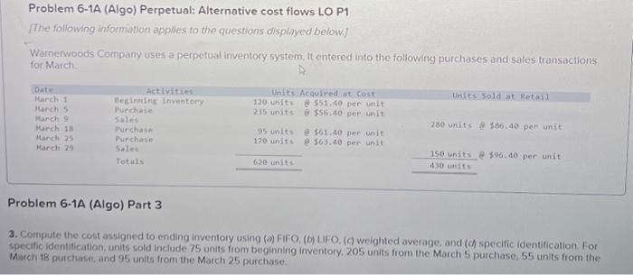 Solved Problem 6-1A (Algo) Perpetual: Alternative cost flows | Chegg.com