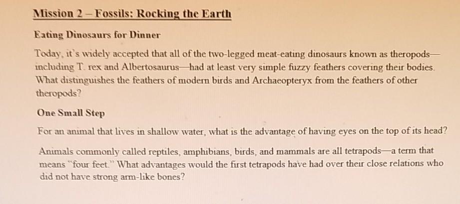 Solved Mission 2 - Fossils: Rocking the Earth Eating | Chegg.com