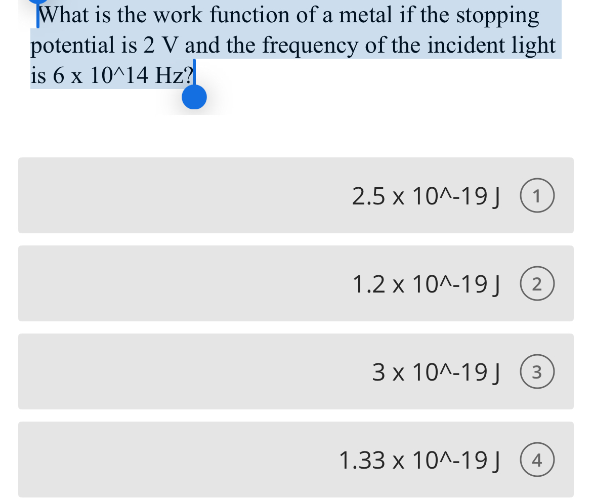 Solved What is the work function of a metal if the stopping | Chegg.com