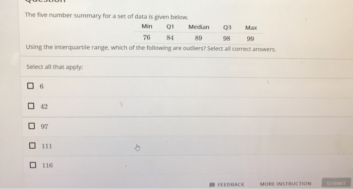 Solved Quejliui The Five Number Summary For A Set Of Data Is 