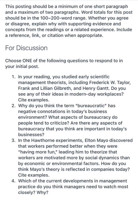 Solved This posting should be a minimum of one short | Chegg.com