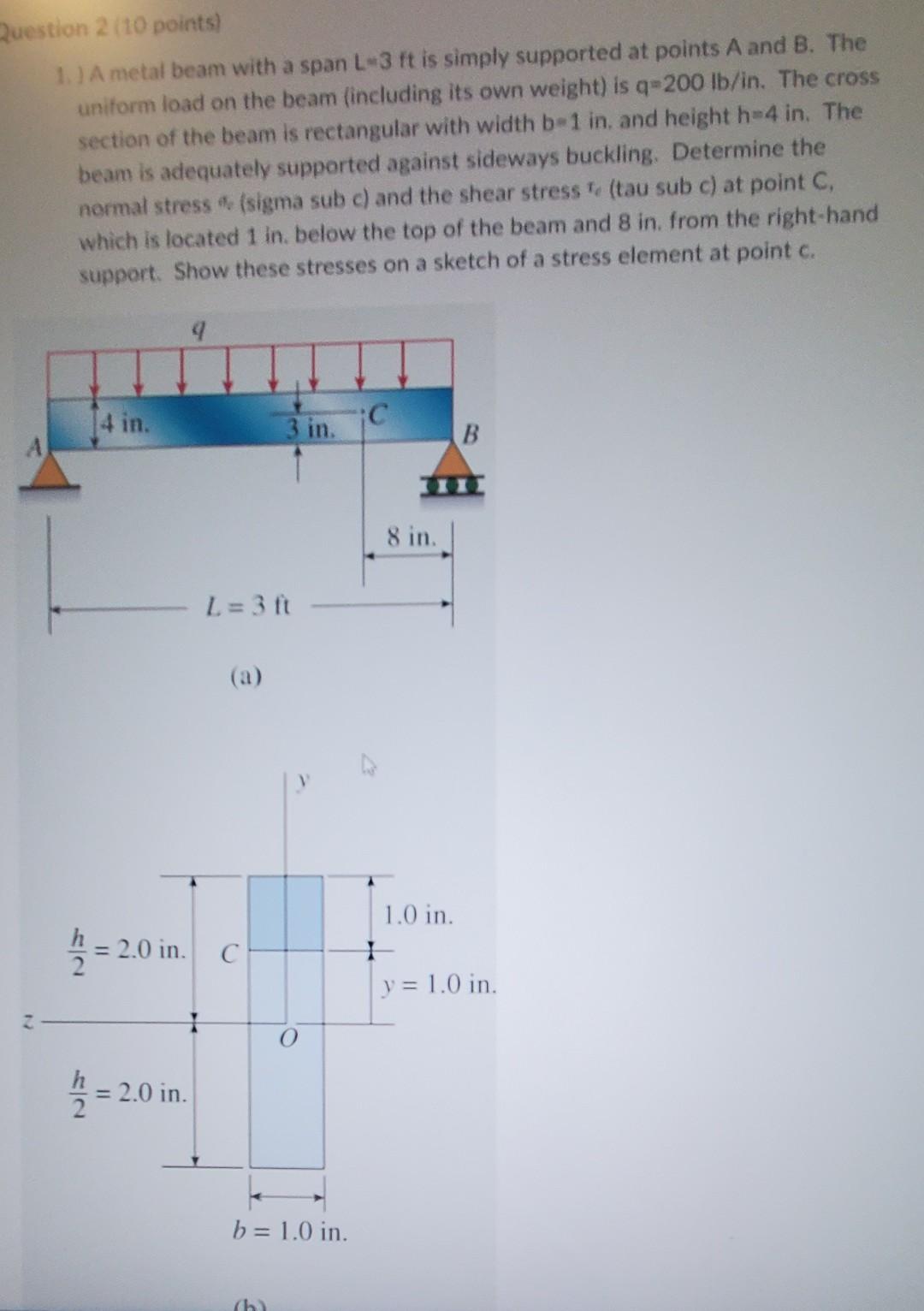 Solved 1.) A metal beam with a span L=3ft is simply | Chegg.com