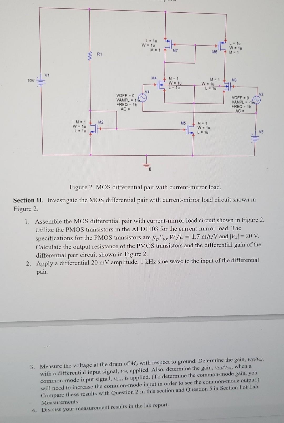 Solved Pre-laboratory Exercise: Design the MOS differential | Chegg.com