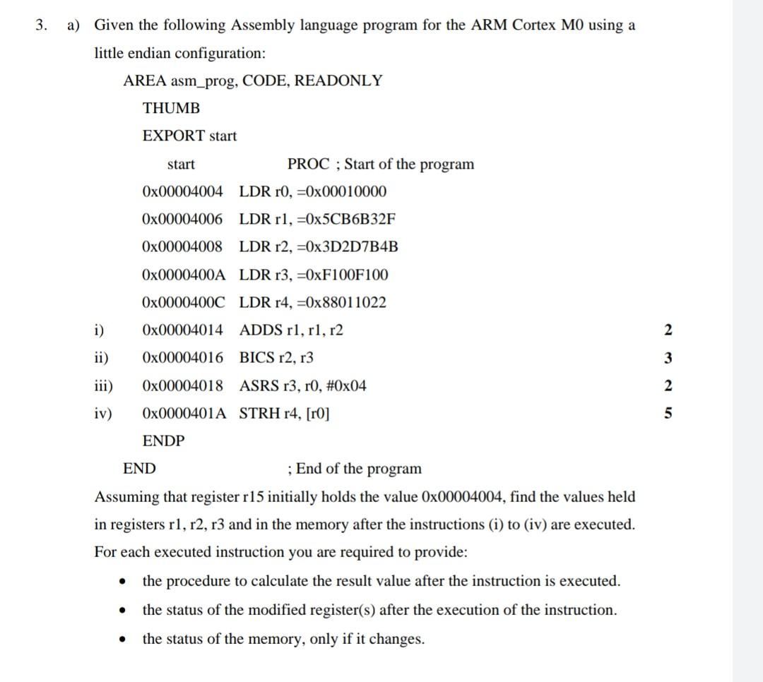 Solved 3. a) Given the following Assembly language program | Chegg.com