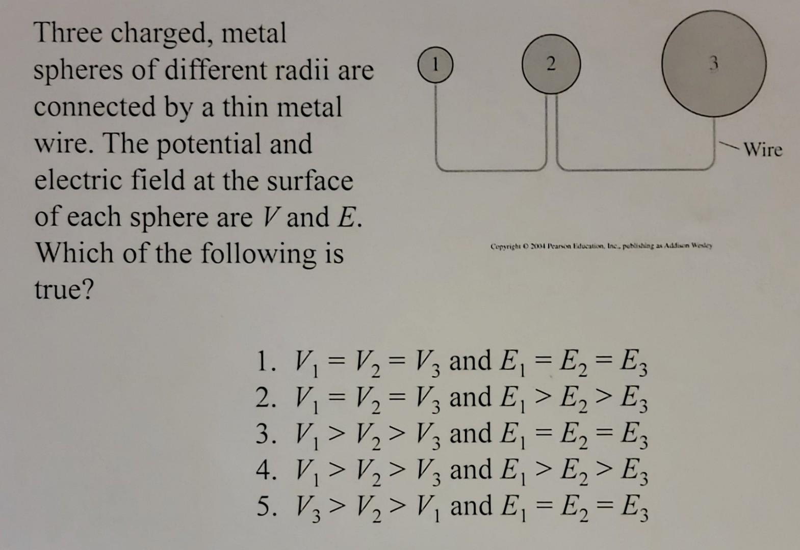 Solved 2 3 Wire Three charged, metal spheres of different | Chegg.com
