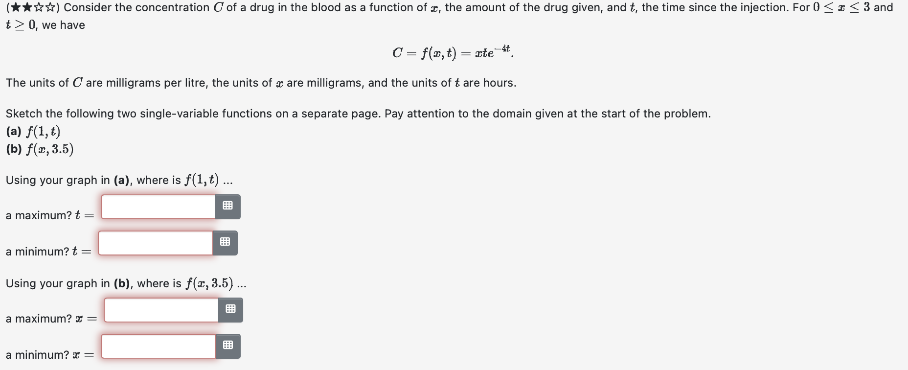 Solved (******≲ϖ) ﻿Consider the concentration C ﻿of a drug | Chegg.com
