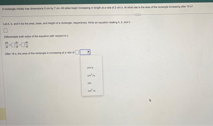 Solved dtdA= dtdh+dtdb | Chegg.com