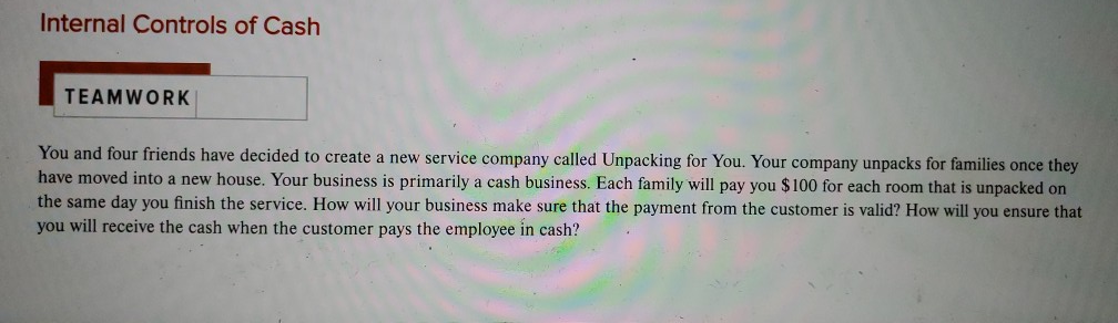 Solved Internal Controls of Cash TEAMWORK You and four | Chegg.com