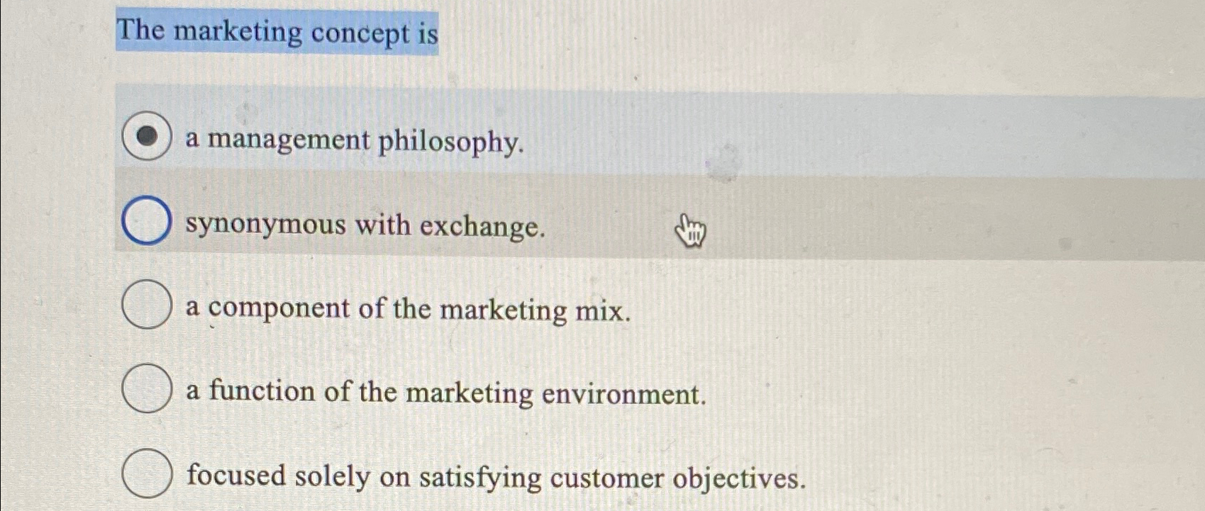 Solved The marketing concept isa management | Chegg.com