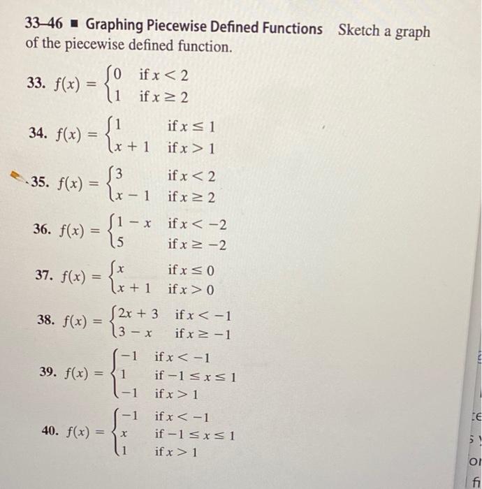 Solved 33–46 Graphing Piecewise Defined Functions Sketch a | Chegg.com