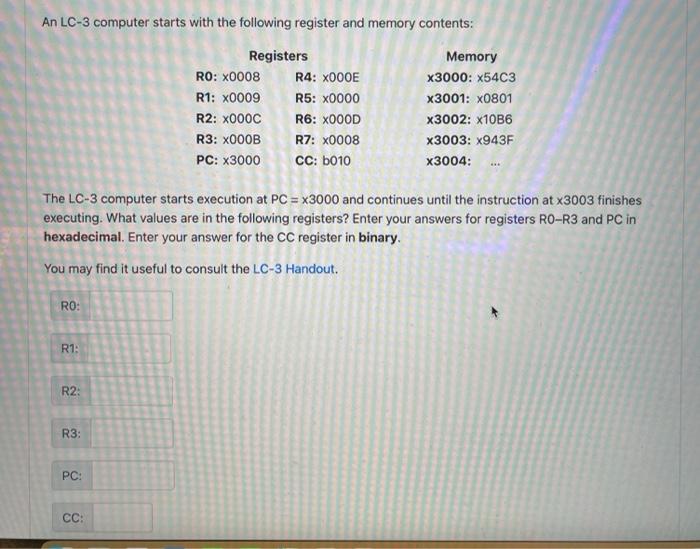 Solved An LC-3 computer starts with the following register | Chegg.com