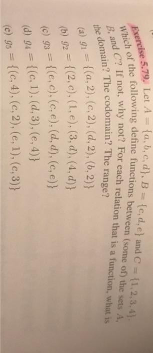 Solved Exercise 5.79. Let A={a,b,c,d},B={c,d,e} and | Chegg.com