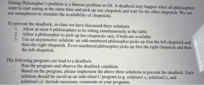 Solved Dining Philosopher's problem is a famous problem in | Chegg.com