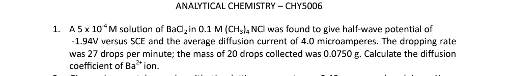 Solved A 5×10-4M ﻿solution of BaCl2 ﻿in 0.1M(CH3)4NCl ﻿was | Chegg.com
