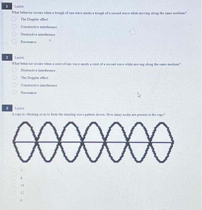 Solved 1 point What behavior occurs when a trough of one | Chegg.com