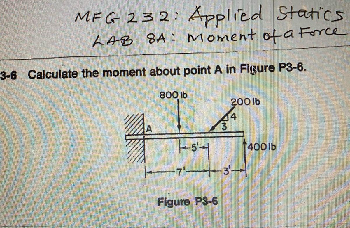 Solved MFG 232 Applied statics LAB 8A: moment of a Force 3-6 | Chegg.com