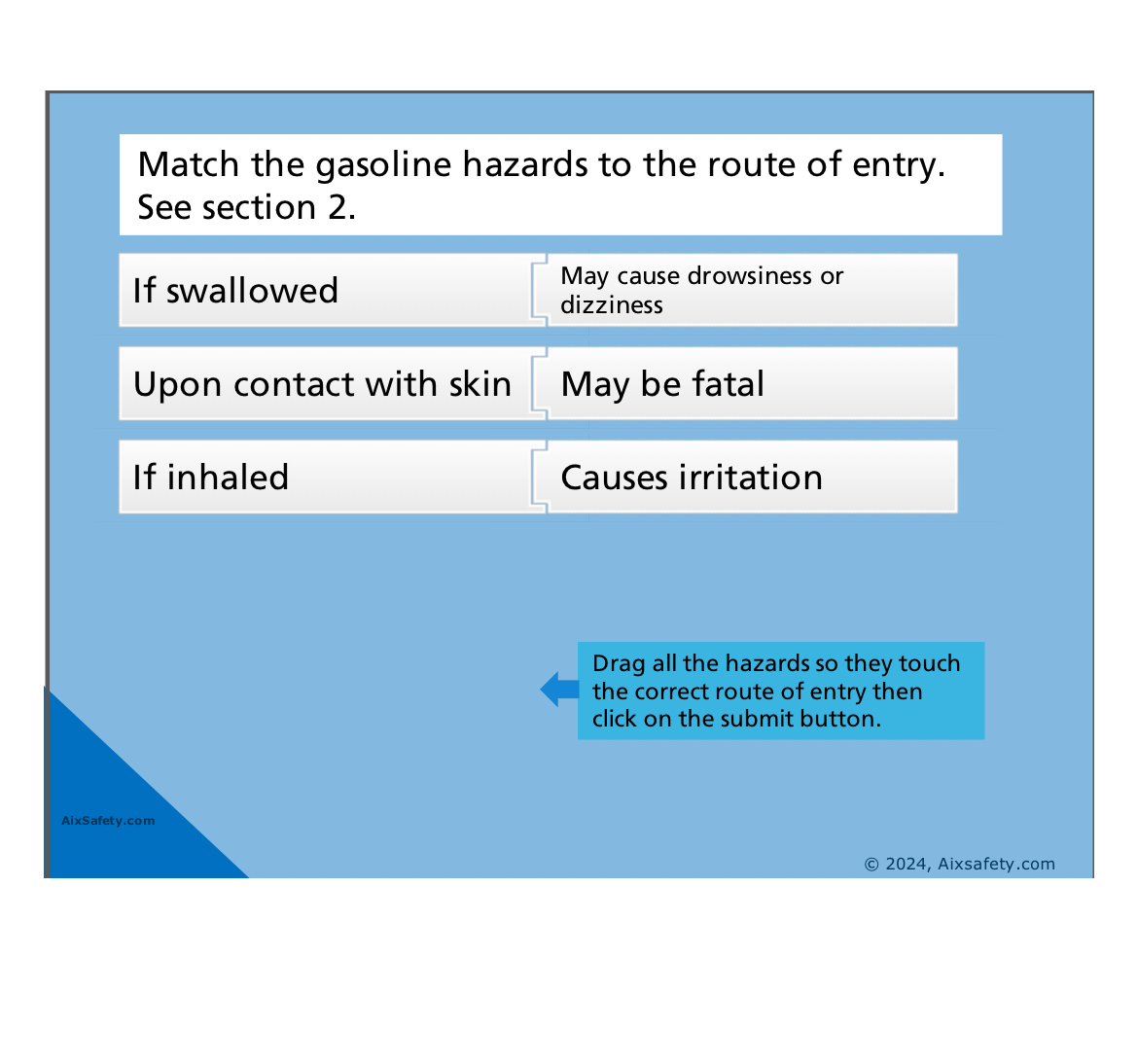 Solved Match the gasoline hazards to the route of entry. See | Chegg.com