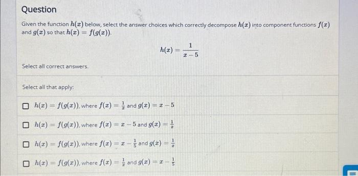 Solved Given The Function H X Below Select The Answer