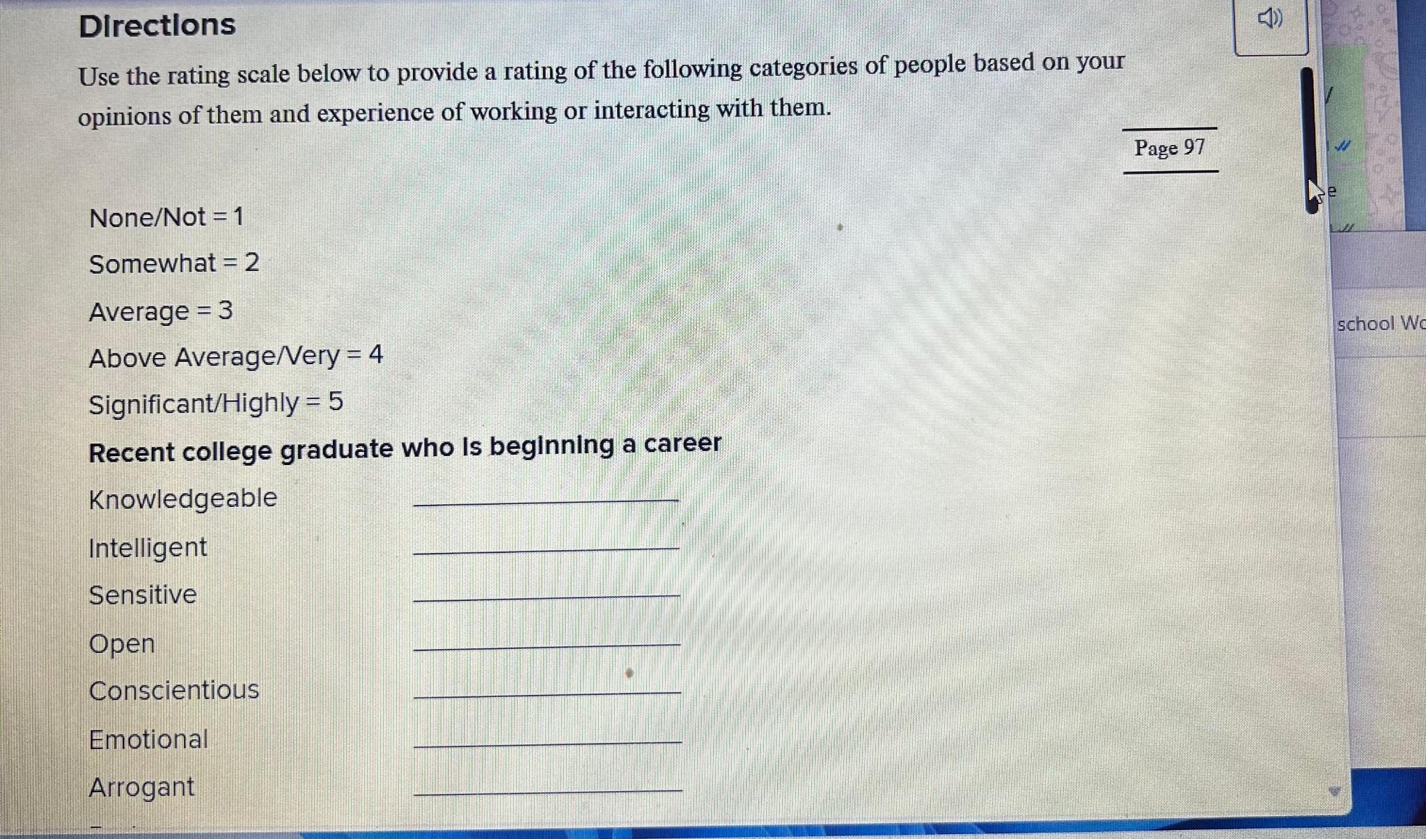 Solved DirectlonsUse the rating scale below to provide a | Chegg.com