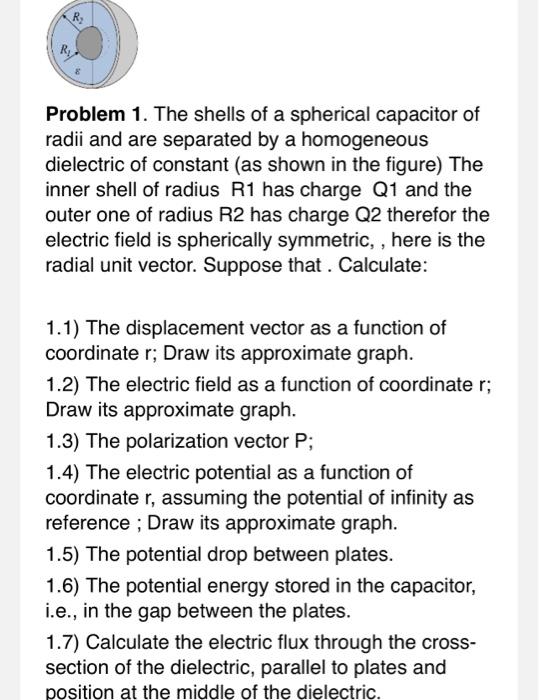 Solved Problem 1. The shells of a spherical capacitor of | Chegg.com