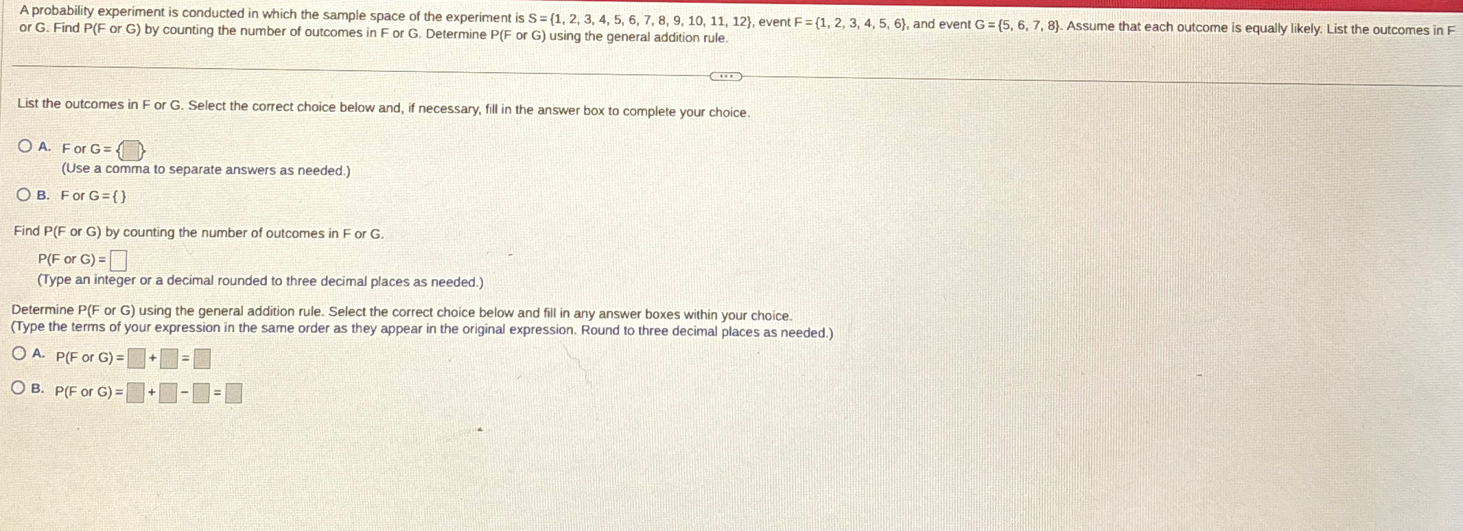 Solved or G. ﻿Find or G ﻿by counting the number of outcomes | Chegg.com