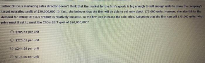 Petrox Oil Co.'s marketing sales director doesn't | Chegg.com