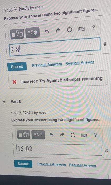 Solved Determine the mass (in g) of each NaCI solution that | Chegg.com