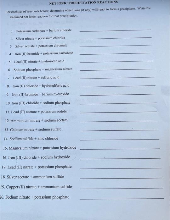 Solved For each set of reactants below, determine which ions | Chegg.com