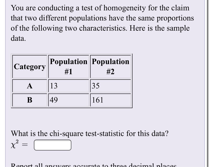 Solved You are conducting a test of homogeneity for the | Chegg.com