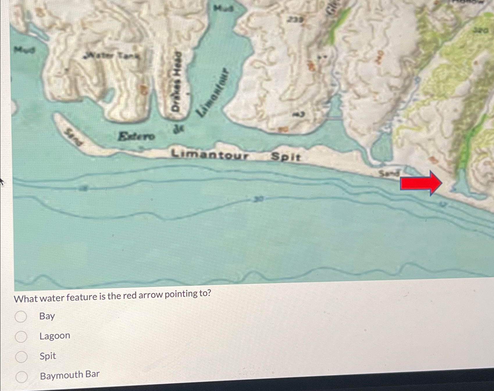 Solved What water feature is the red arrow pointing to? | Chegg.com