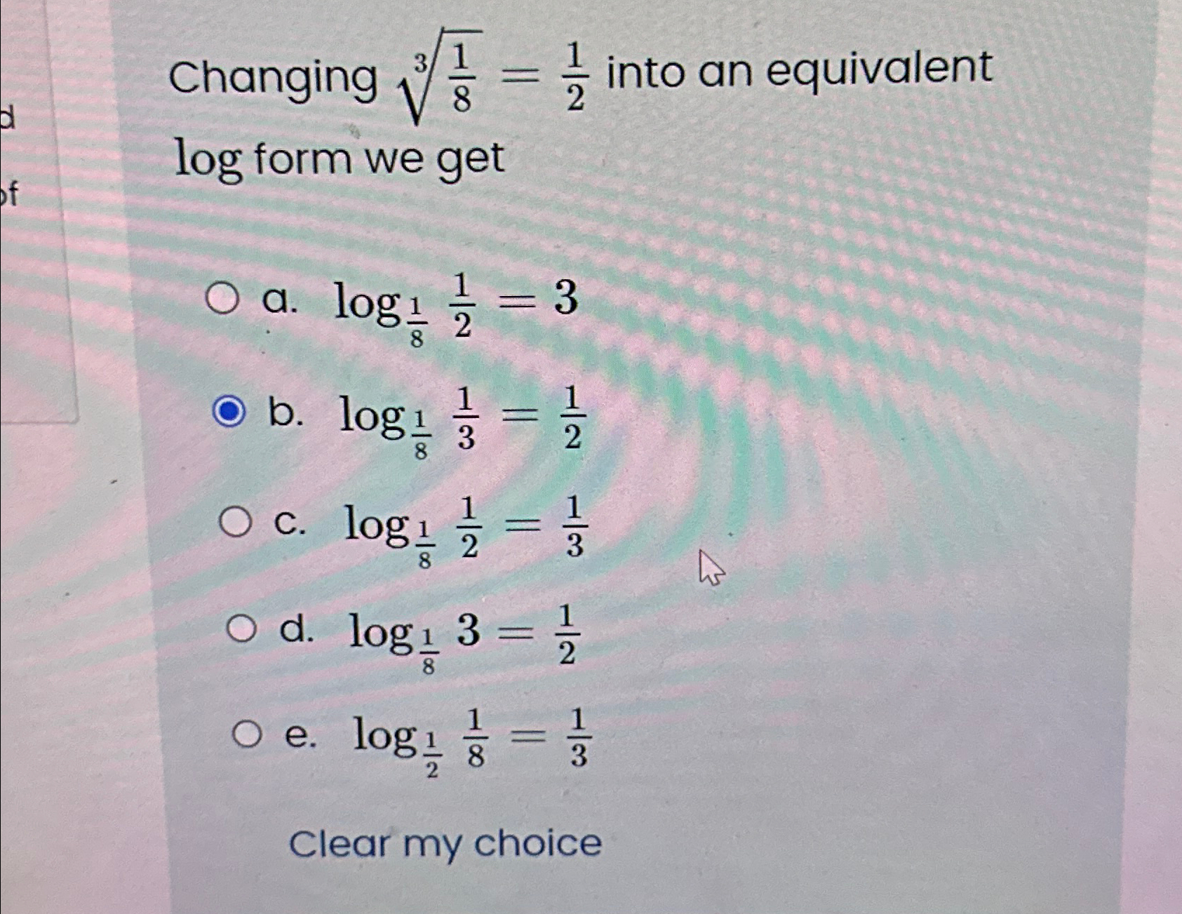 Solved Changing 183=12 ﻿into an equivalent log form we | Chegg.com