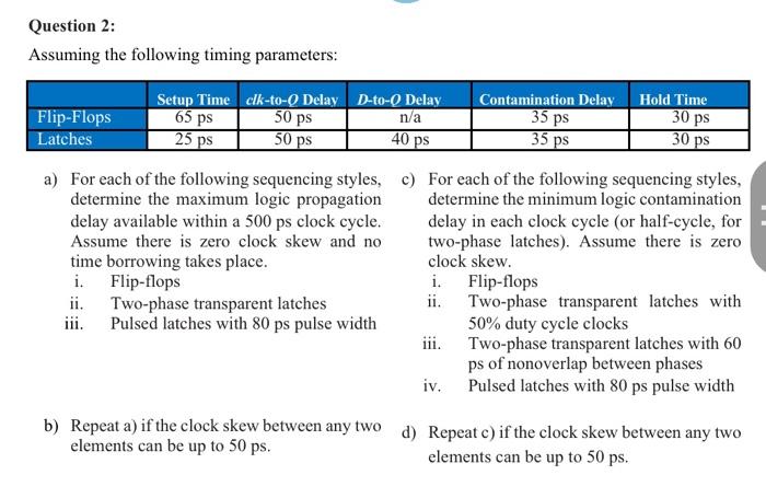 Solved Question 2: Assuming the following timing parameters: | Chegg.com
