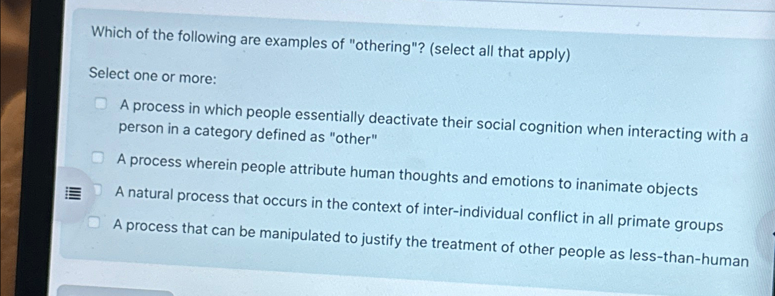 Solved Which of the following are examples of "othering"? | Chegg.com