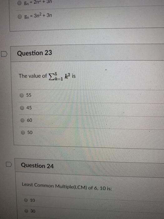 Solved En = 2n + 3n &n= 3n2+ 3n Question 23 The value of | Chegg.com