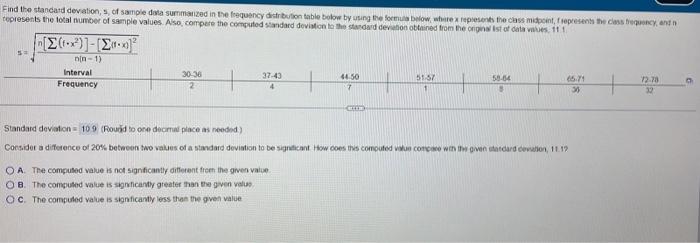 Solved Find the standard deviation, s, of sample data | Chegg.com