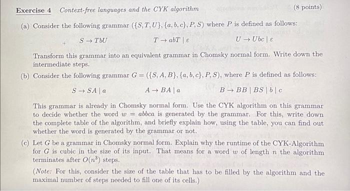 Solved (8 points) Exercise 4 Context-free languages and the | Chegg.com