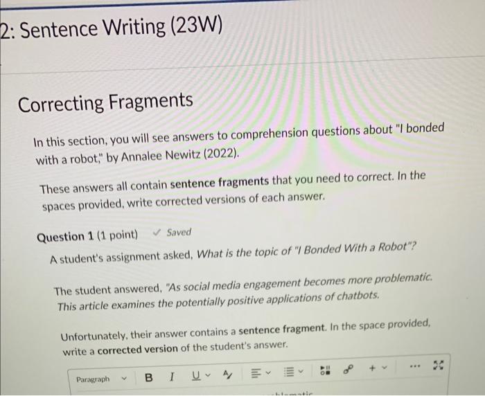 Correcting Fragments In this section, you will see | Chegg.com