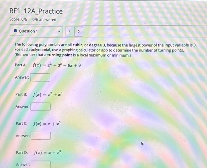 Solved RF1_12A_Practice Score: 0/6 0/6 answered Question 1 | Chegg.com