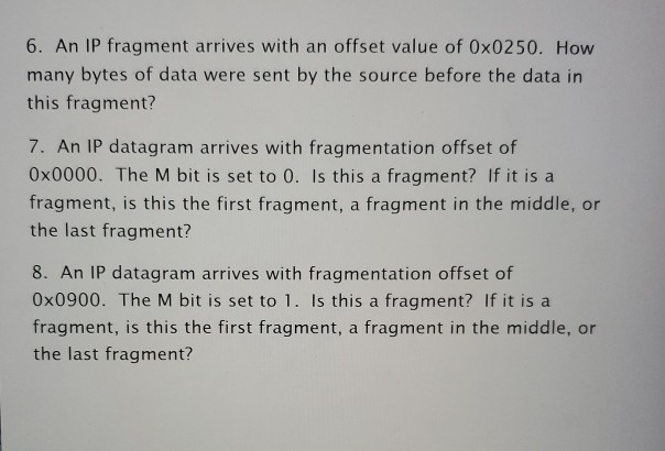 Solved 6. An IP fragment arrives with an offset value of | Chegg.com