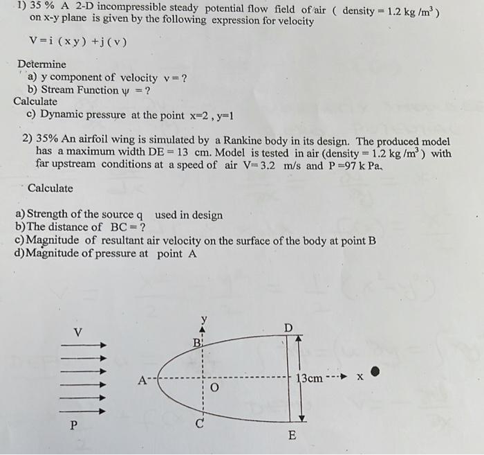 Solved 1) 35% A 2-D incompressible steady potential flow | Chegg.com