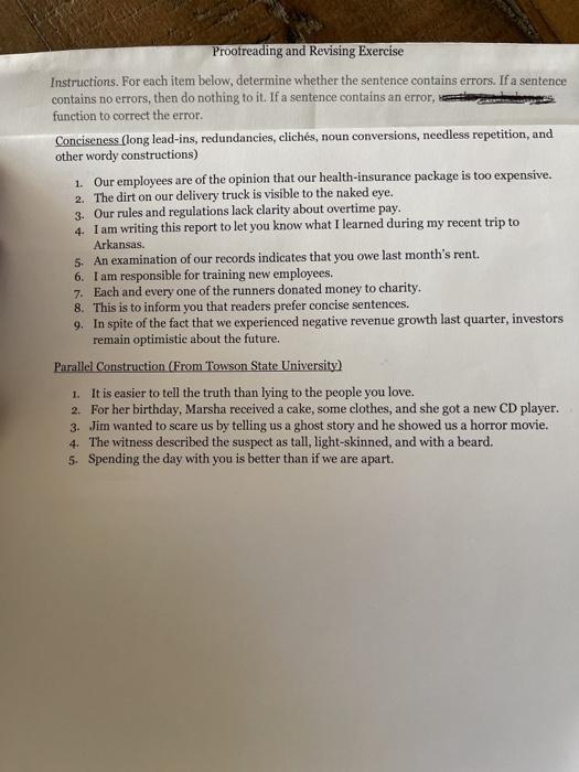 Proofreading and Revising Exercise Instructions. For | Chegg.com