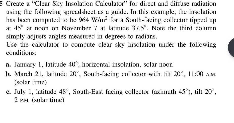 Solved 5 ﻿Create a "Clear Sky Insolation Calculator" for | Chegg.com