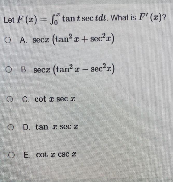 Solved Let F(x)=∫0x3lntdt. What is F′(x) ? A. 3ln(x2) B. | Chegg.com