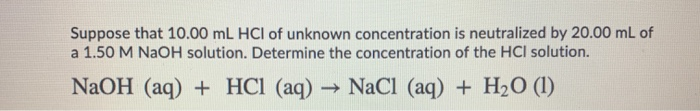 Solved Suppose that 10.00 mL HCl of unknown concentration is | Chegg.com