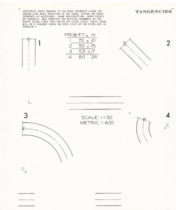 TANGENCIES CONSTRUCT ARCS TANGENT TO THE ROAD | Chegg.com