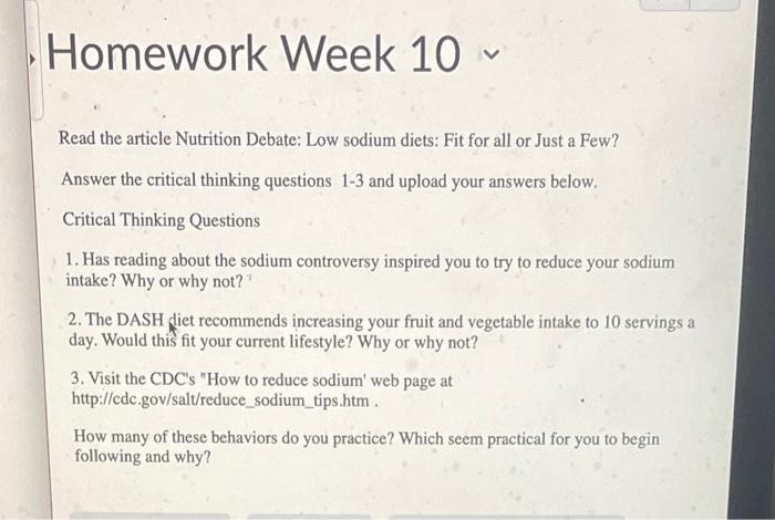 Solved Read the article Nutrition Debate: Low sodium diets: | Chegg.com