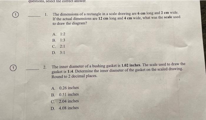 Solved 1. The dimensions of a rectangle in a scale drawing | Chegg.com