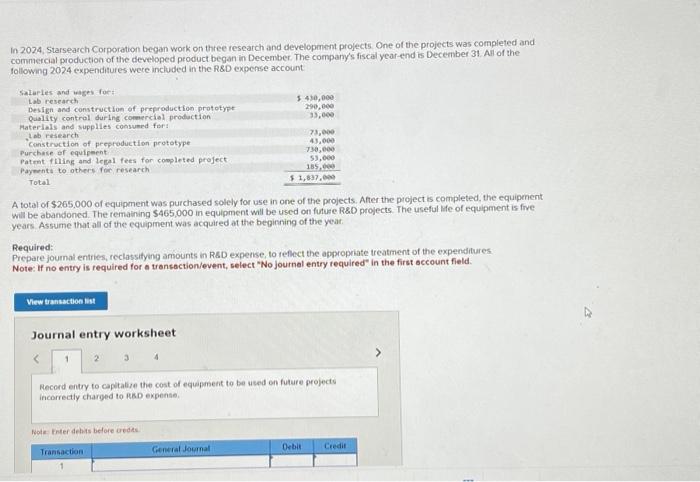 Solved In 2024, Starsearch Corporation began work on three | Chegg.com